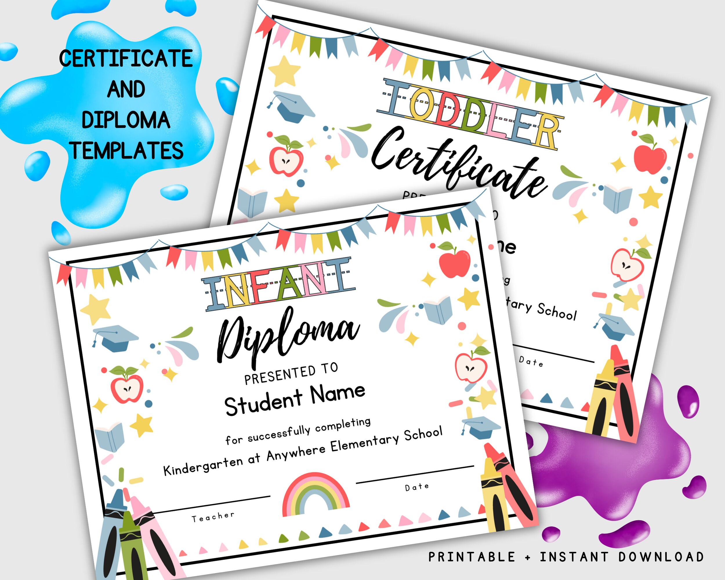 Infant & Toddler Diploma Template, PRINTABLE School Certificate, Canva ...
