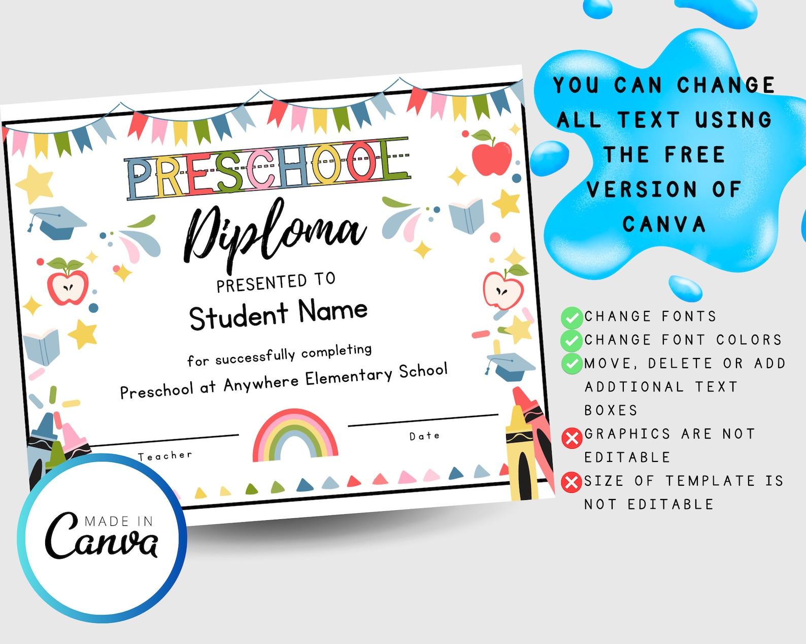 Printable Preschool Diploma - Preschool Graduation Certificate ...