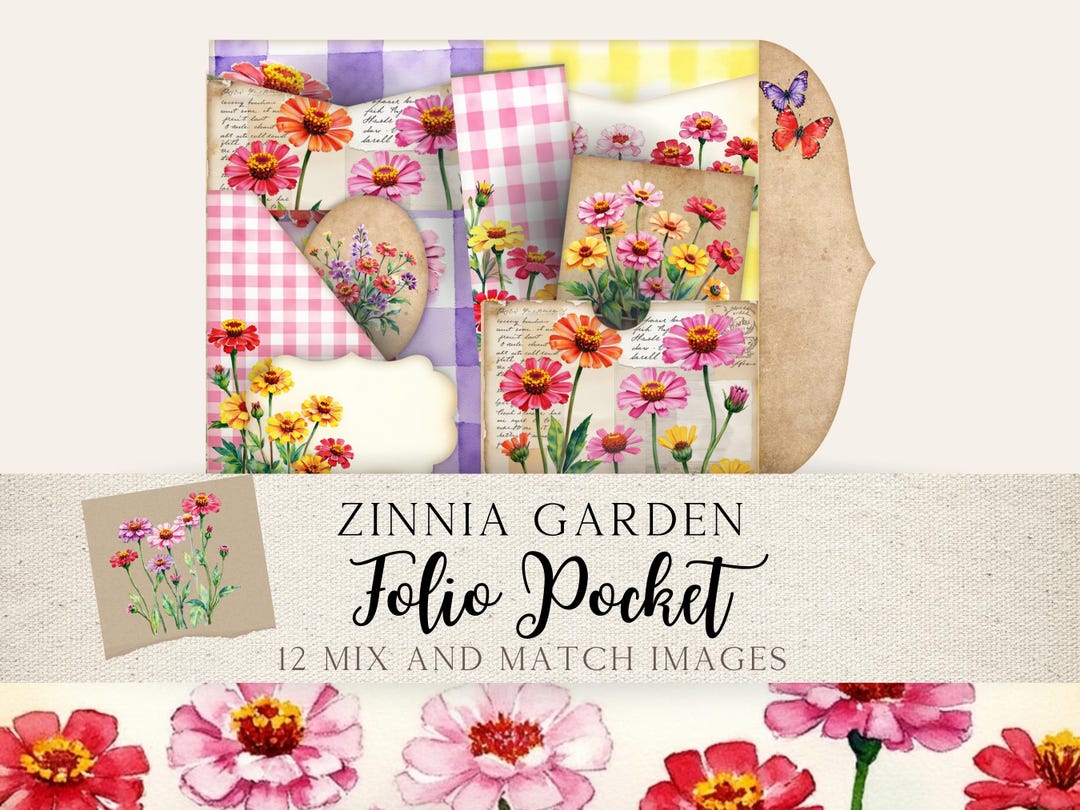 Zinnia Pocket Folio Kit | Printable Junk Journal Ephemera | Mix & Match ...