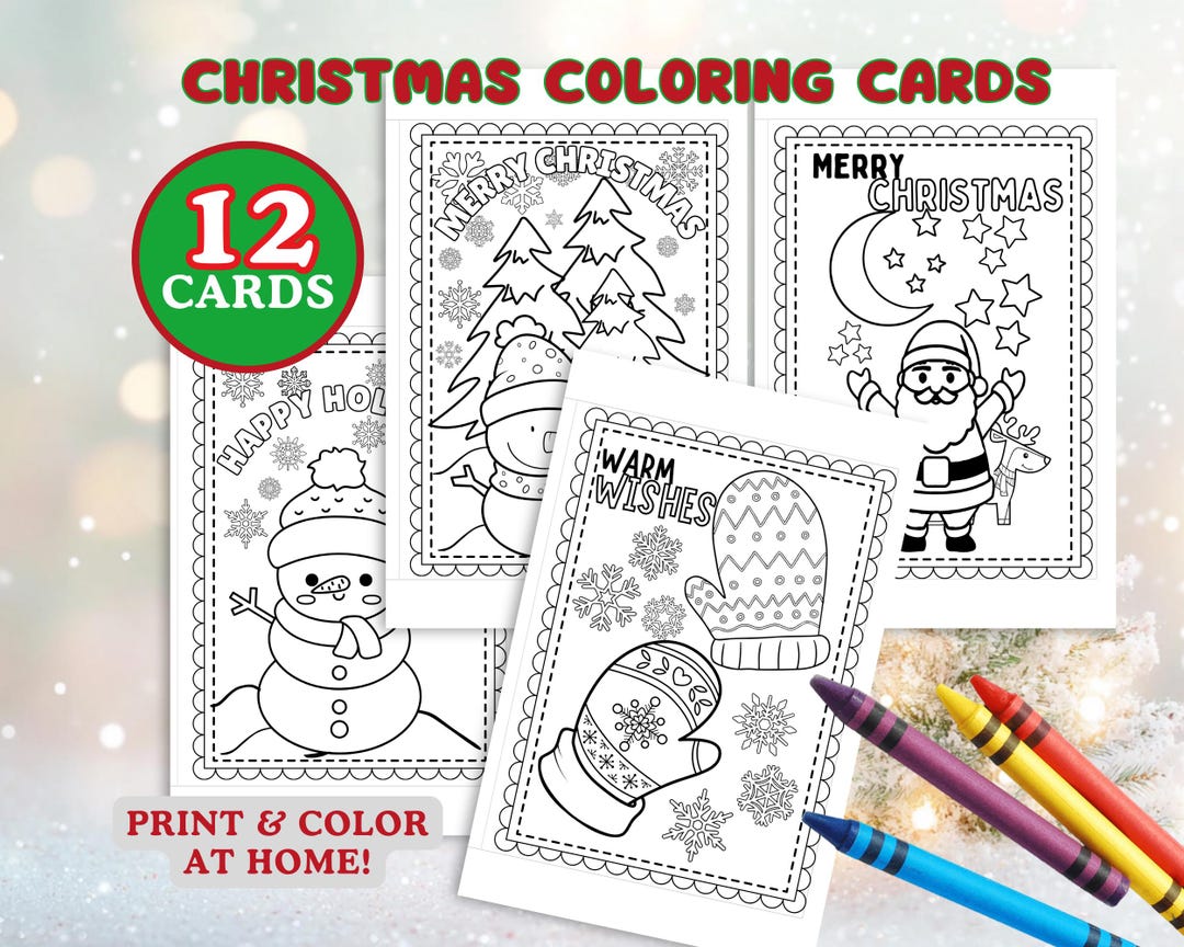 12 Printable Christmas Coloring Cards - Holiday Craft for Kids ...