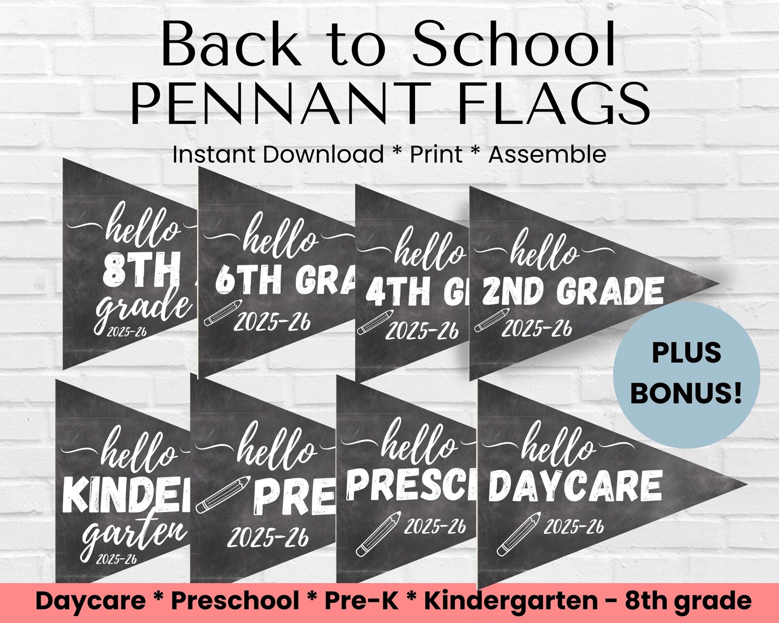 First Day of School Pennant Flag Printable, Printable Back to School ...