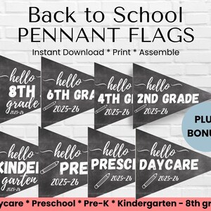 First Day of School Pennant Flag Printable, Printable Back to School ...
