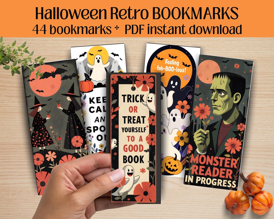 Retro Halloween Bookmarks Printable PDF | 44 Vintage Spooky Reading ...