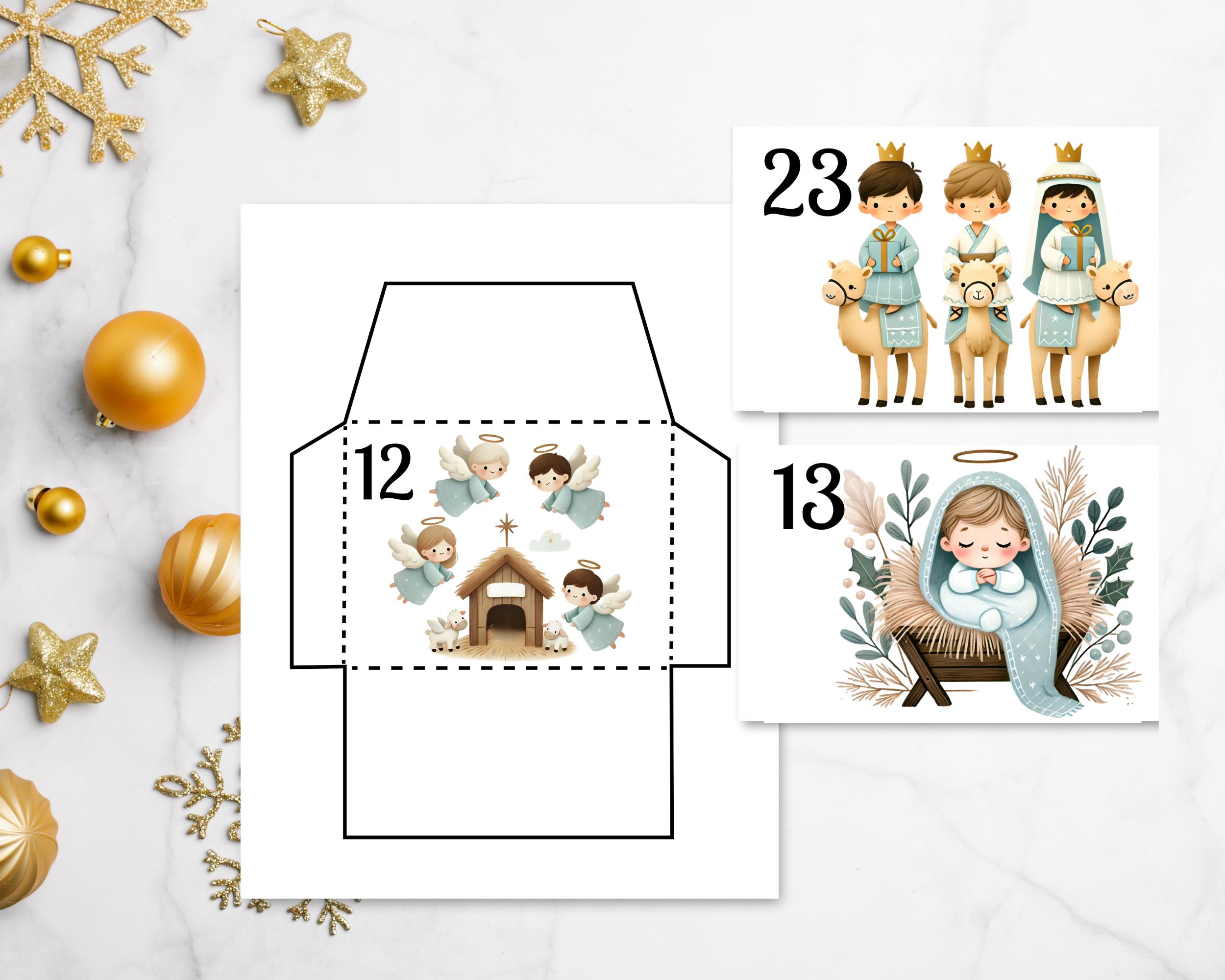 Nativity Scene Advent Calendar Envelopes - 25 Printable Templates for a ...