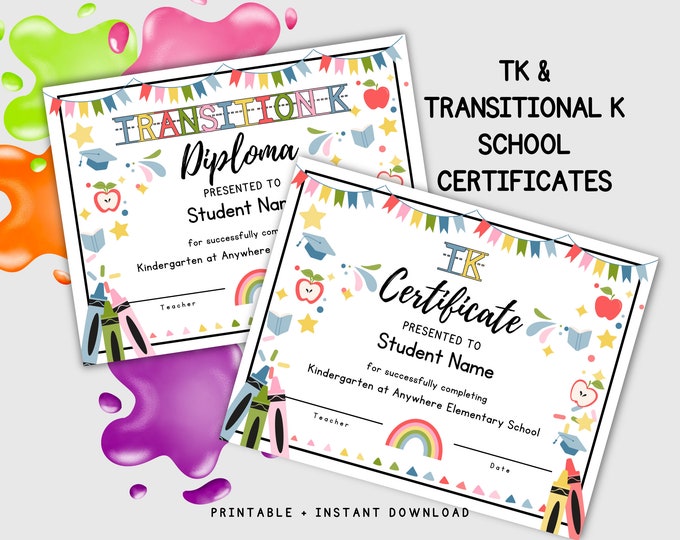 TK (transitional Kindergarten) Graduation Diploma Fill in the Blanks by ...