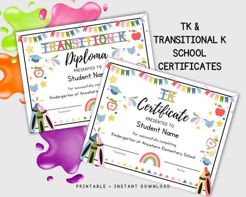 Transitional K and TK Diploma Template, PRINTABLE TK Certificate, Canva ...