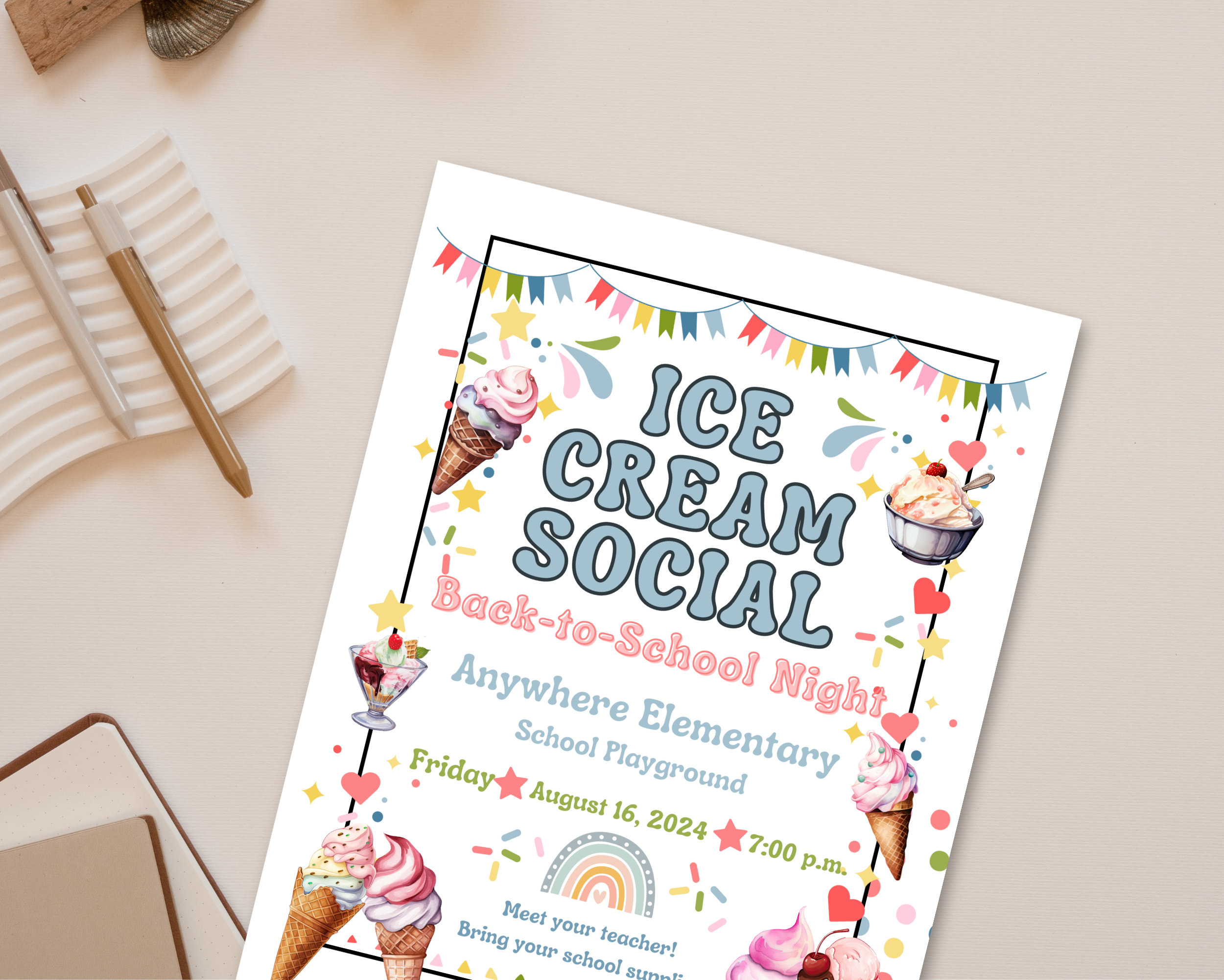 Ice Cream Social Flyer | Ice Cream Fundraiser | Canva Template | Ice ...