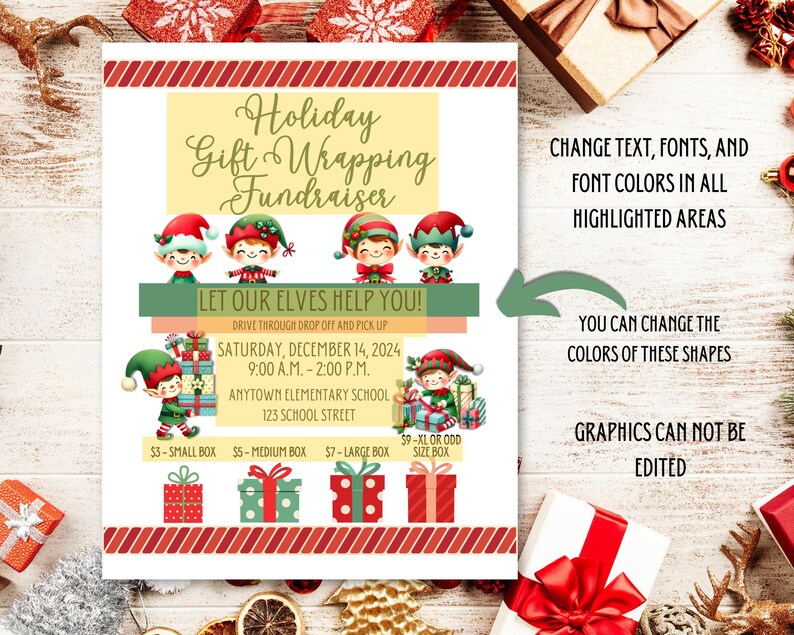Holiday Gift Wrap Fundraiser Flyer - Editable Template for School ...