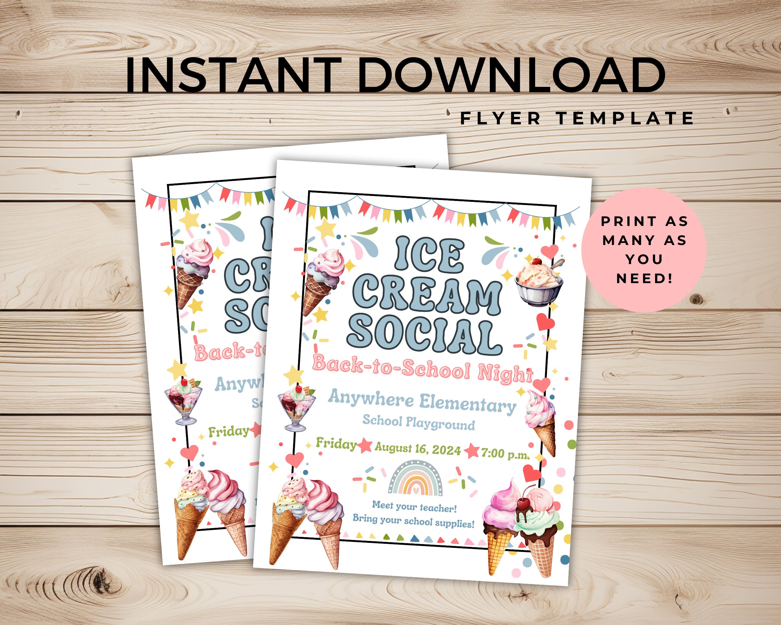 Ice Cream Social Flyer | Ice Cream Fundraiser | Canva Template | Ice ...