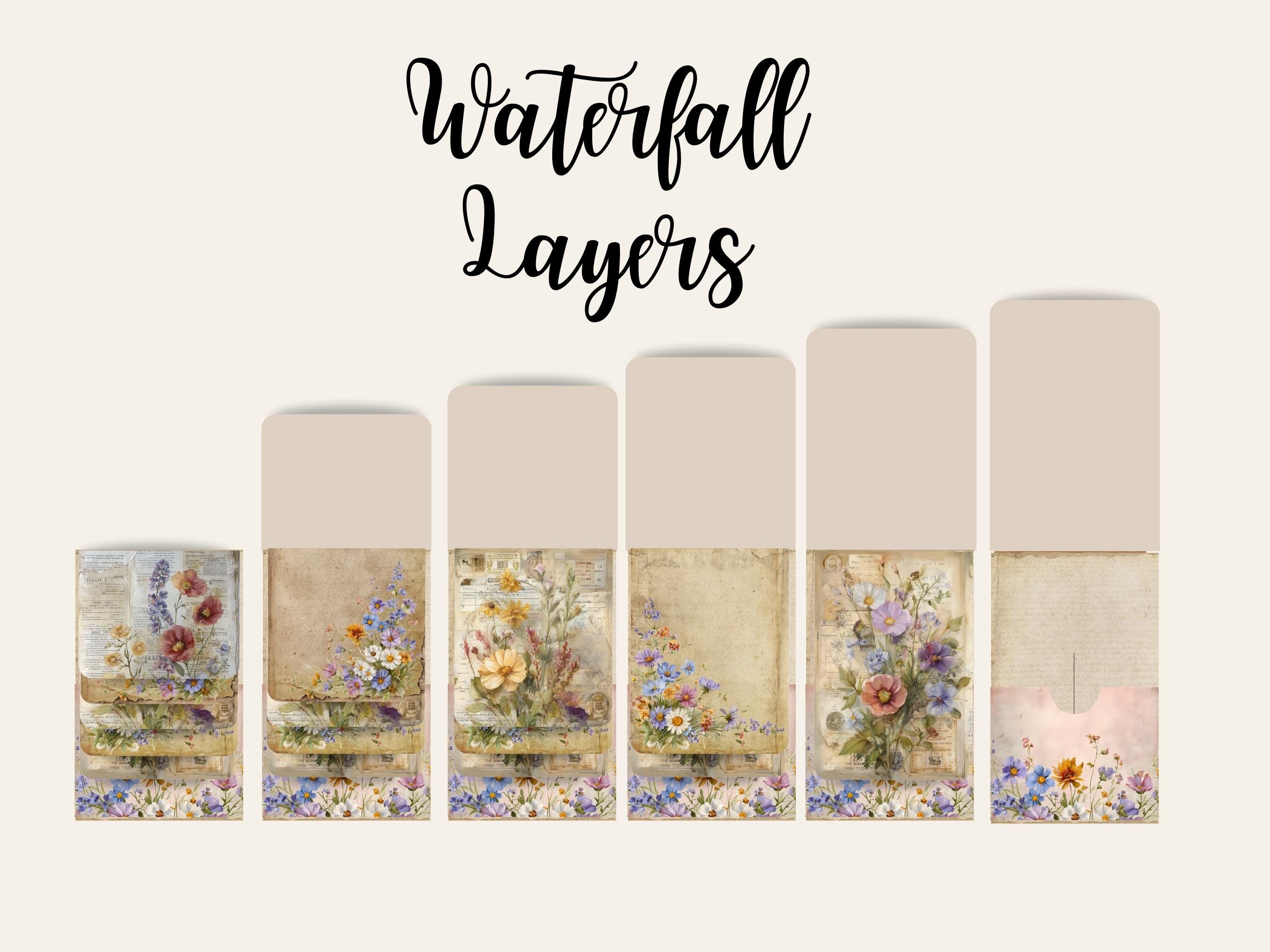 Silver Petals Waterfall Folio | Junk Journal Printable Kit | Tags ...