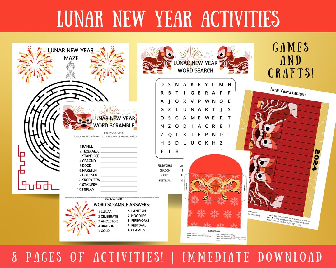 Lunar New Year PRINTABLE Activities. Red Envelope Craft, Chinese ...