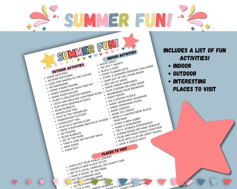 Summer Bucket List Printable | Family Activity Checklist | Summer to Do ...