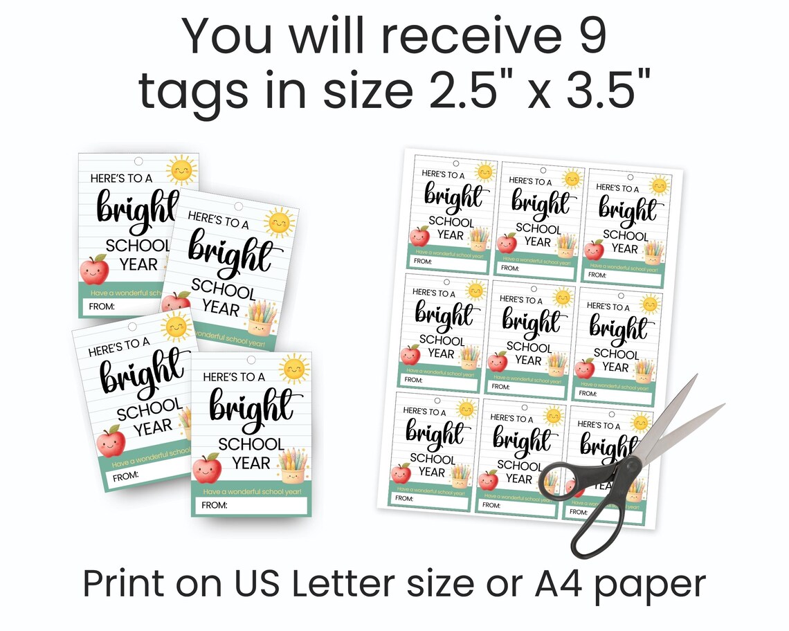 Back to School Printable Gift Tags | Here's to a Bright School Year ...
