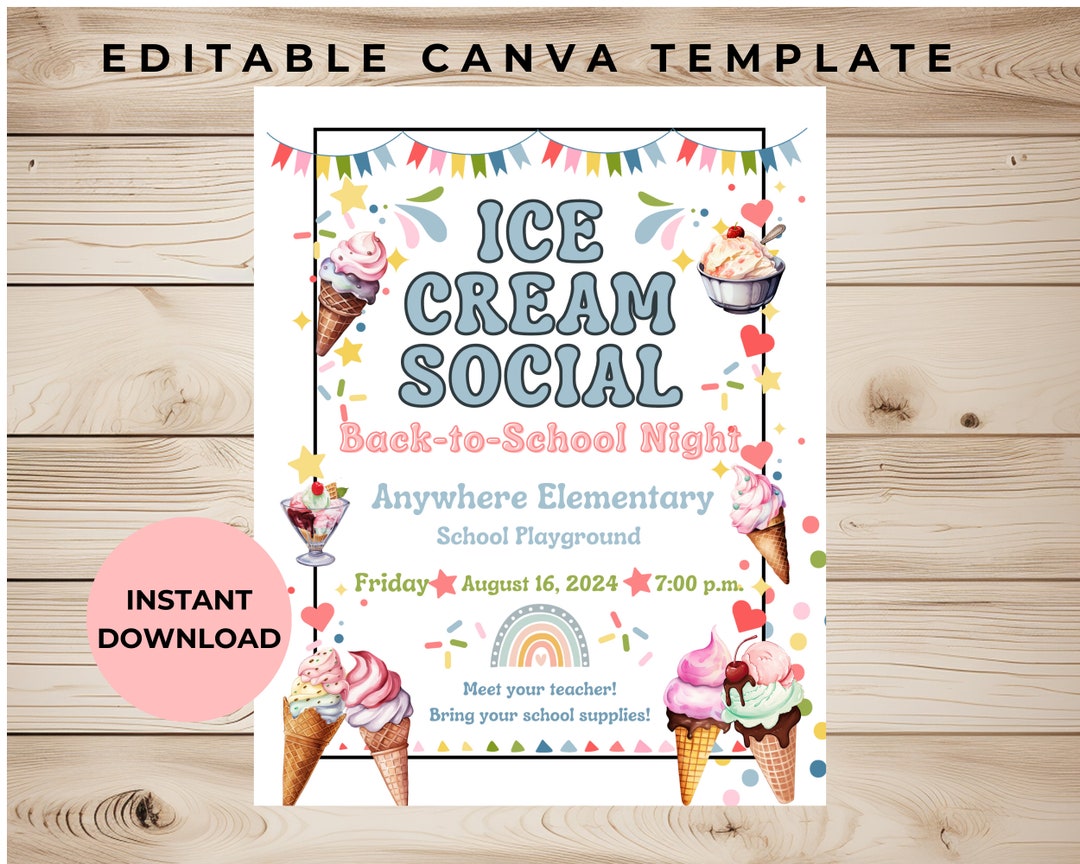 Ice Cream Social Flyer | Ice Cream Fundraiser | Canva Template | Ice ...