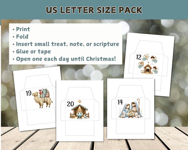 Nativity Scene Advent Calendar Envelopes - 25 Printable Templates for a ...