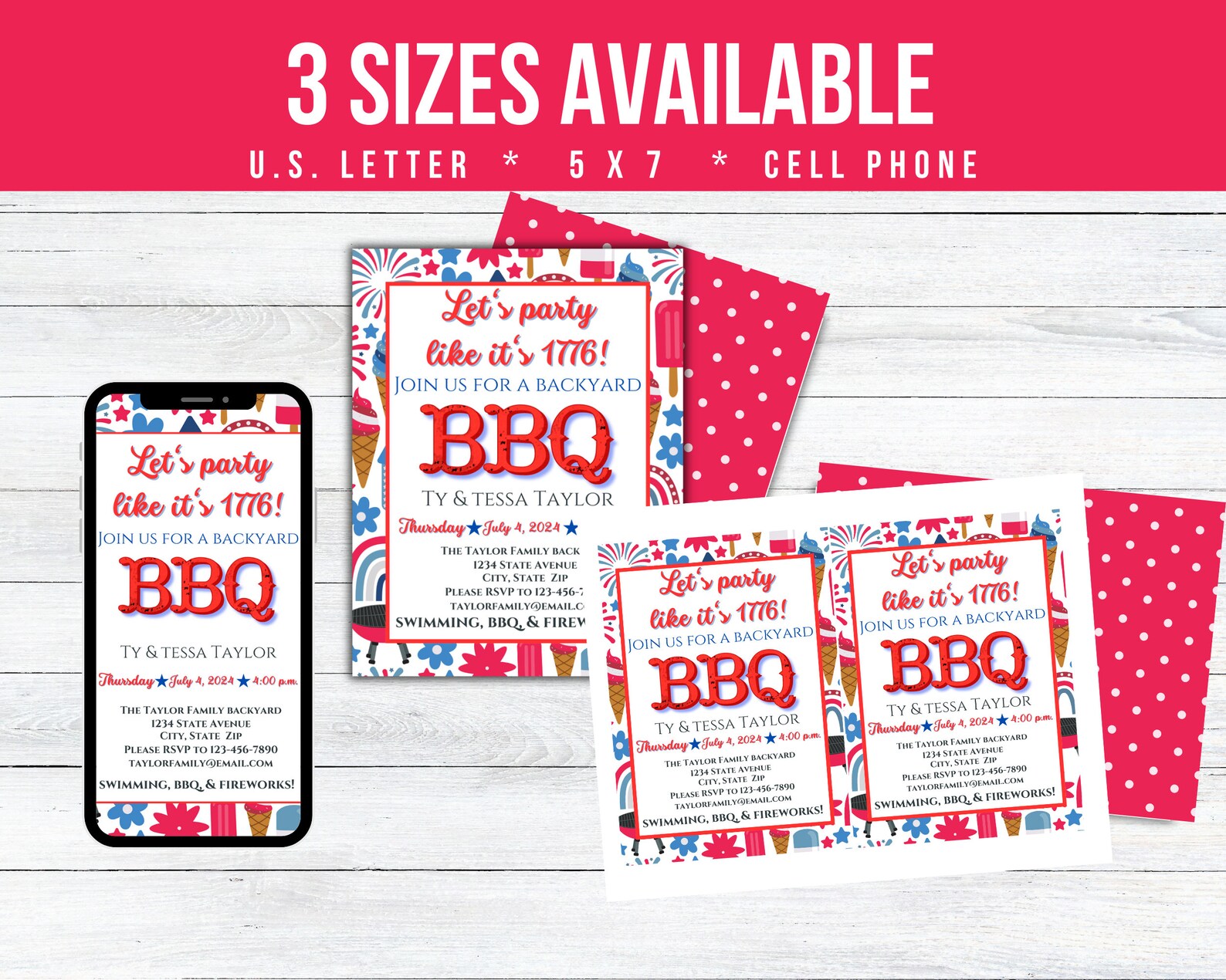 Editable 4th of July BBQ Invitation – Patriotic Canva Template – Red ...