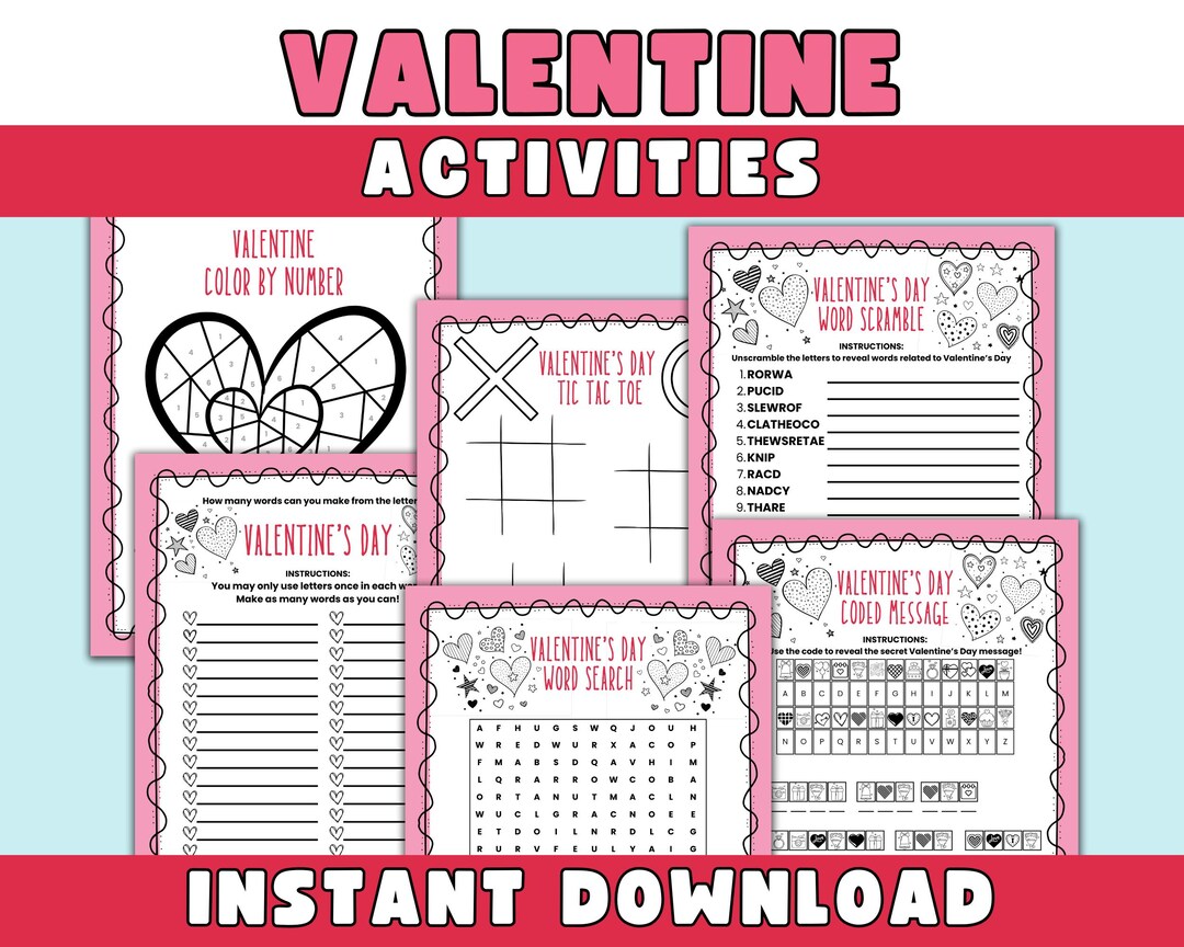 Valentine Activity Bundle, Printable Games, Classroom Activities, Mazes ...