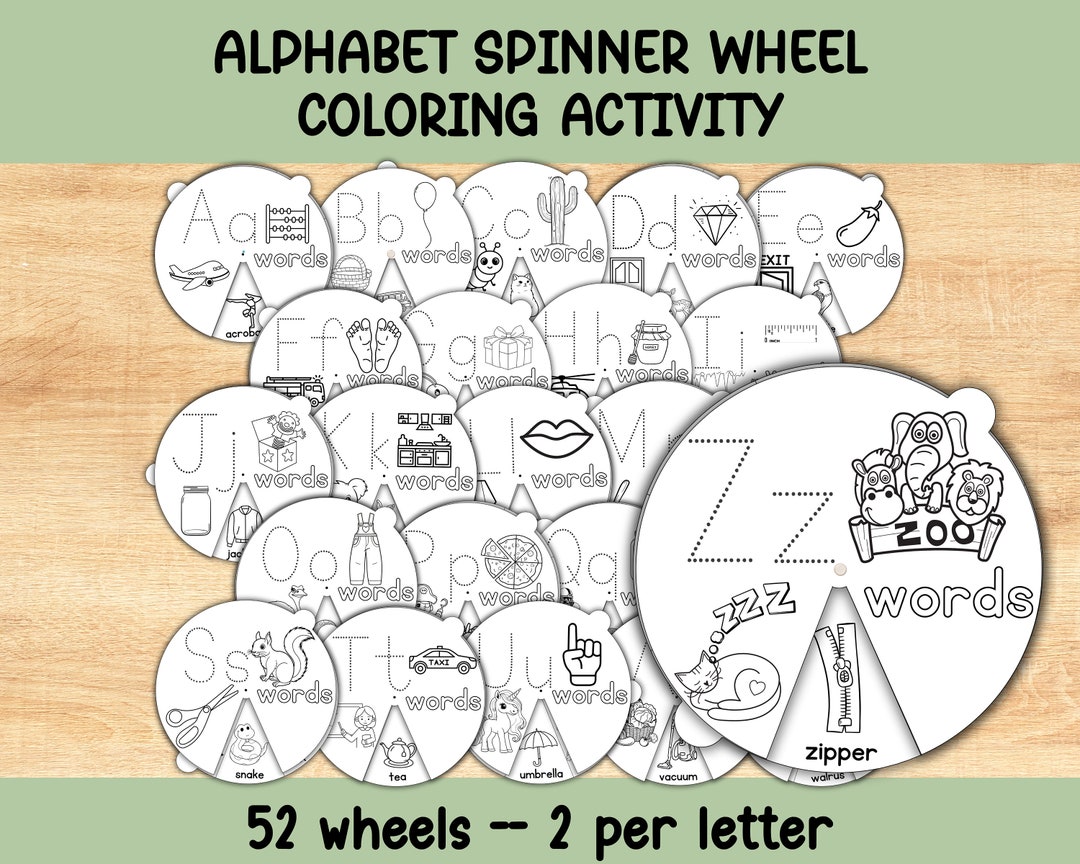 Wheel Spinner Coloring Craft, Alphabet Craft for Preschool Kindergarten ...