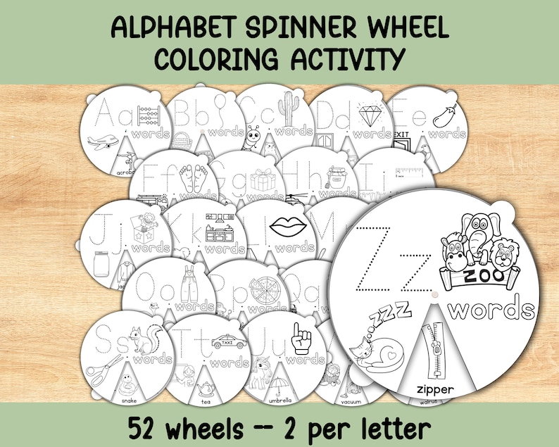 Wheel Spinner Coloring Craft, Alphabet Craft for Preschool Kindergarten ...