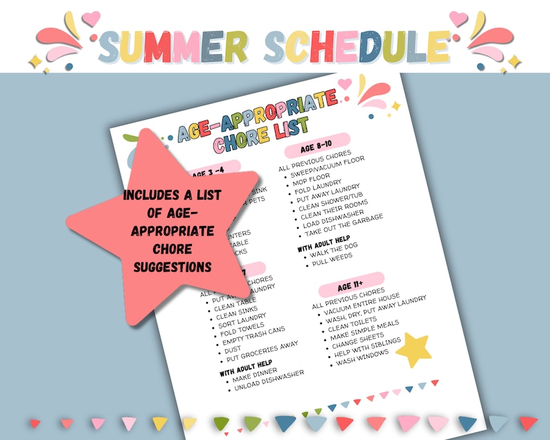 Summer Chore List Printable Keep Kids Busy Instant Download, Age ...