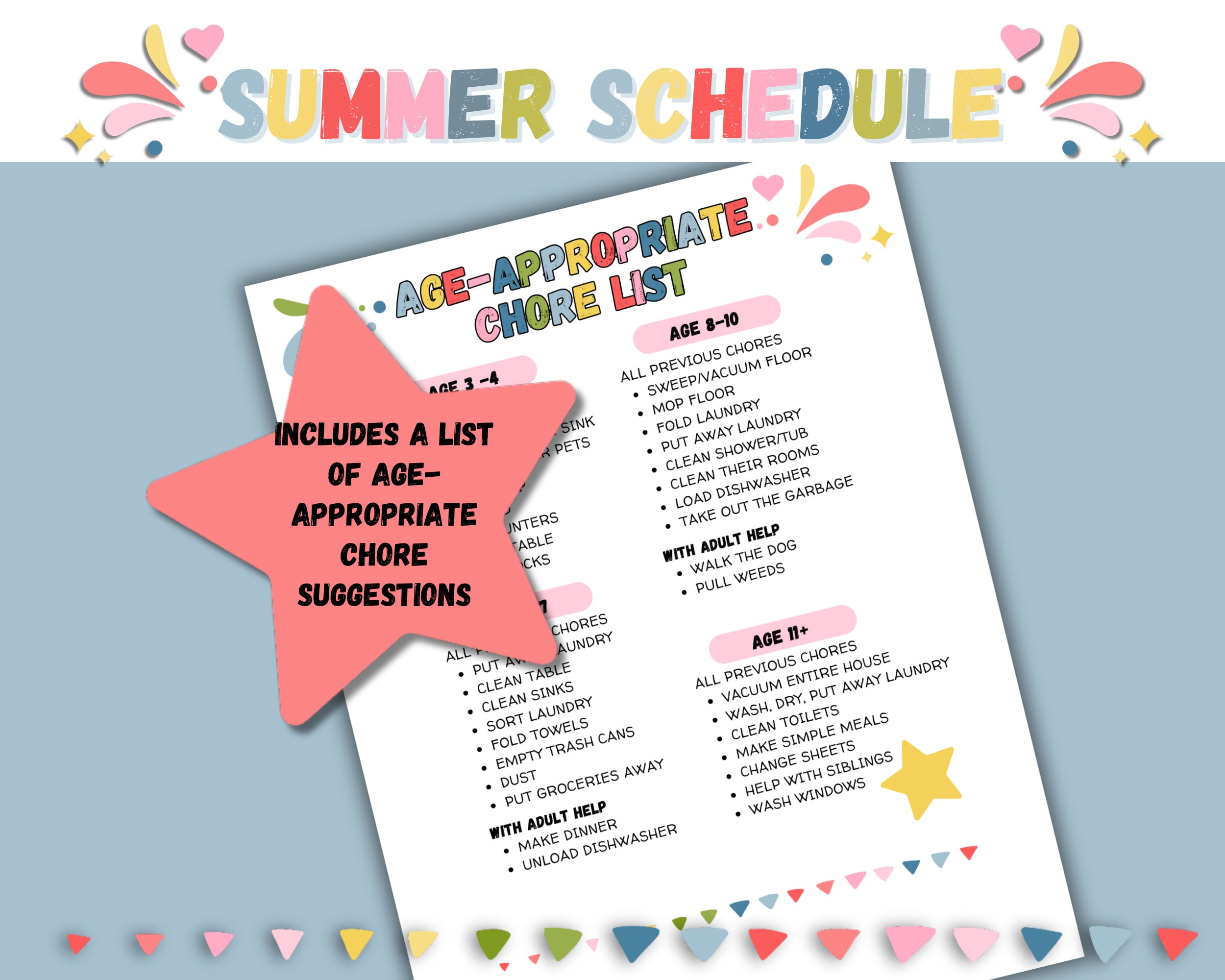 Summer Chore List Printable Keep Kids Busy Instant Download, Age ...
