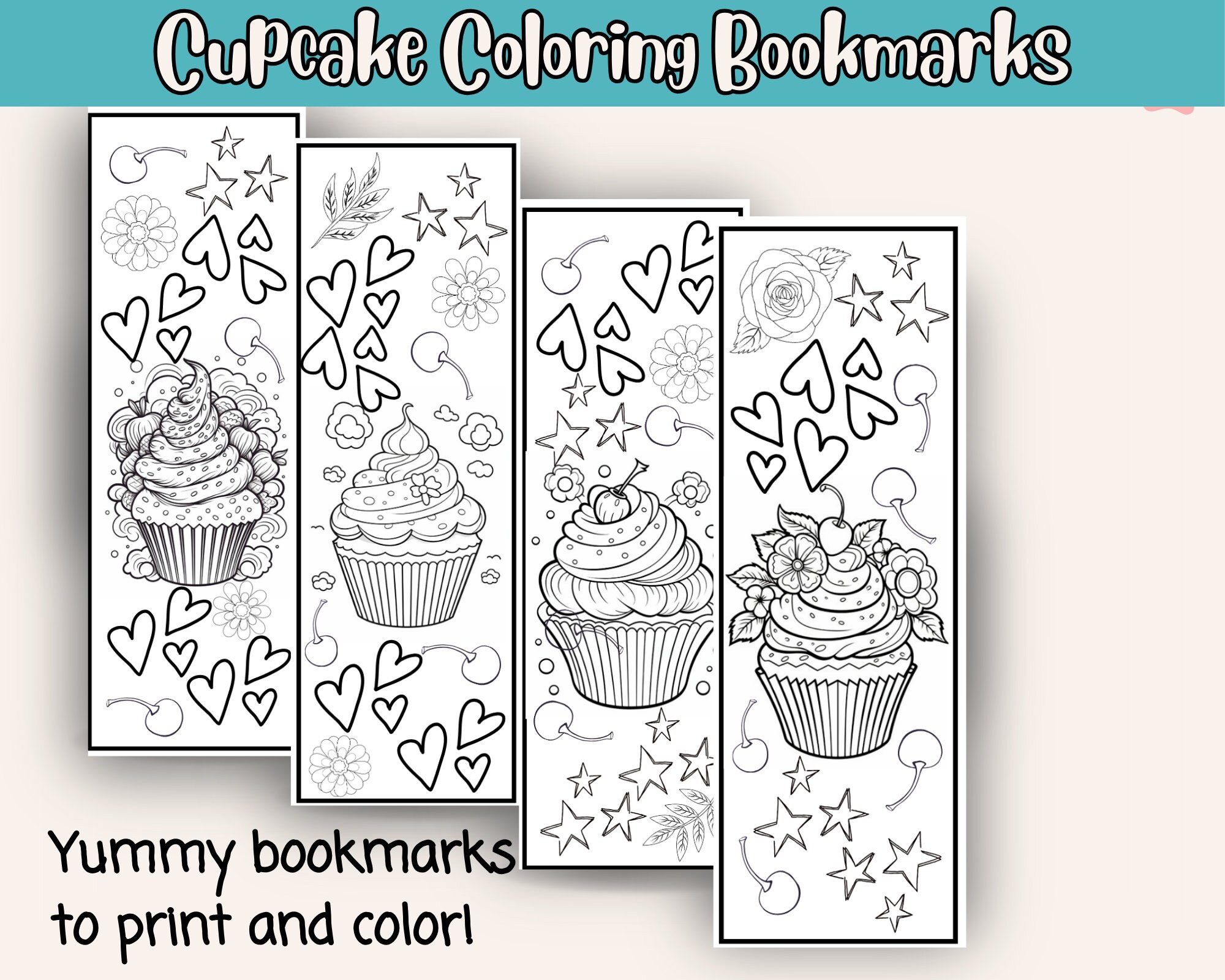 Printable Coloring Bookmark Adult, Cute Cupcake Bookmarks, Relaxing ...