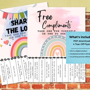 Compliment Tear off Flyer BUNDLE for School Counselors, Therapists ...
