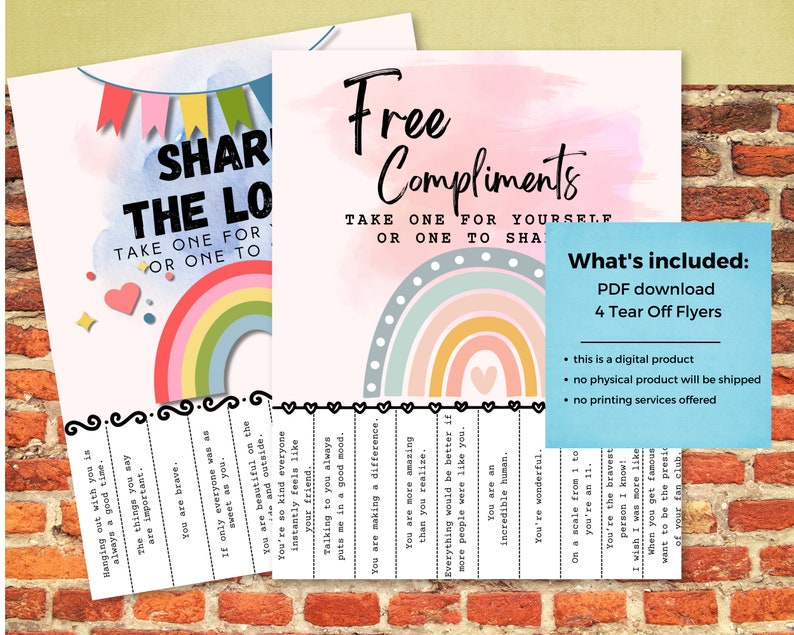 Compliment Tear off Flyer BUNDLE for School Counselors, Therapists ...