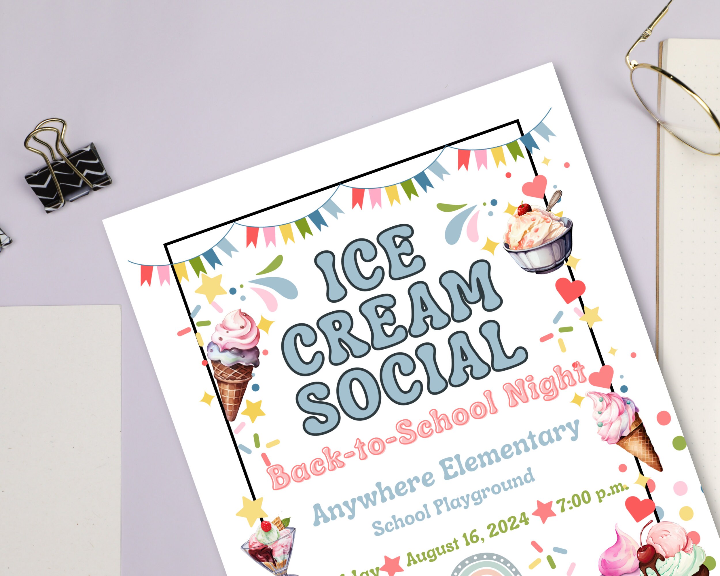 Ice Cream Social Flyer Ice Cream Fundraiser Canva Template Ice Cream ...