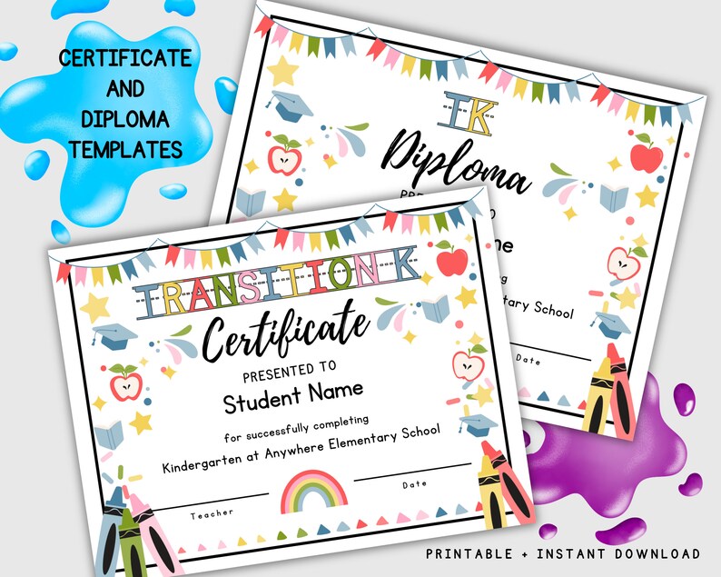 Transitional K and TK Diploma Template, PRINTABLE TK Certificate, Canva ...