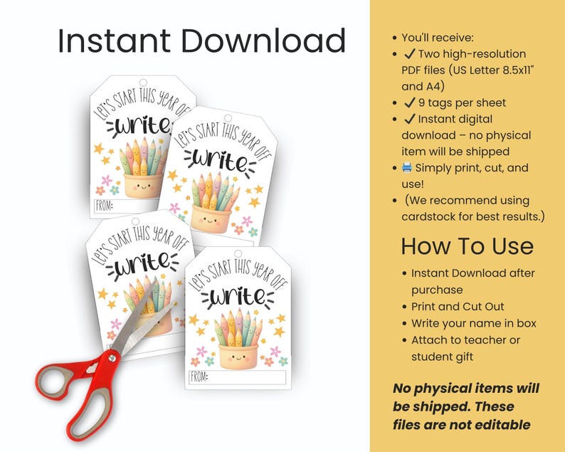 Back to School Printable Gift Tags | Let’s Start This Year off WRITE ...