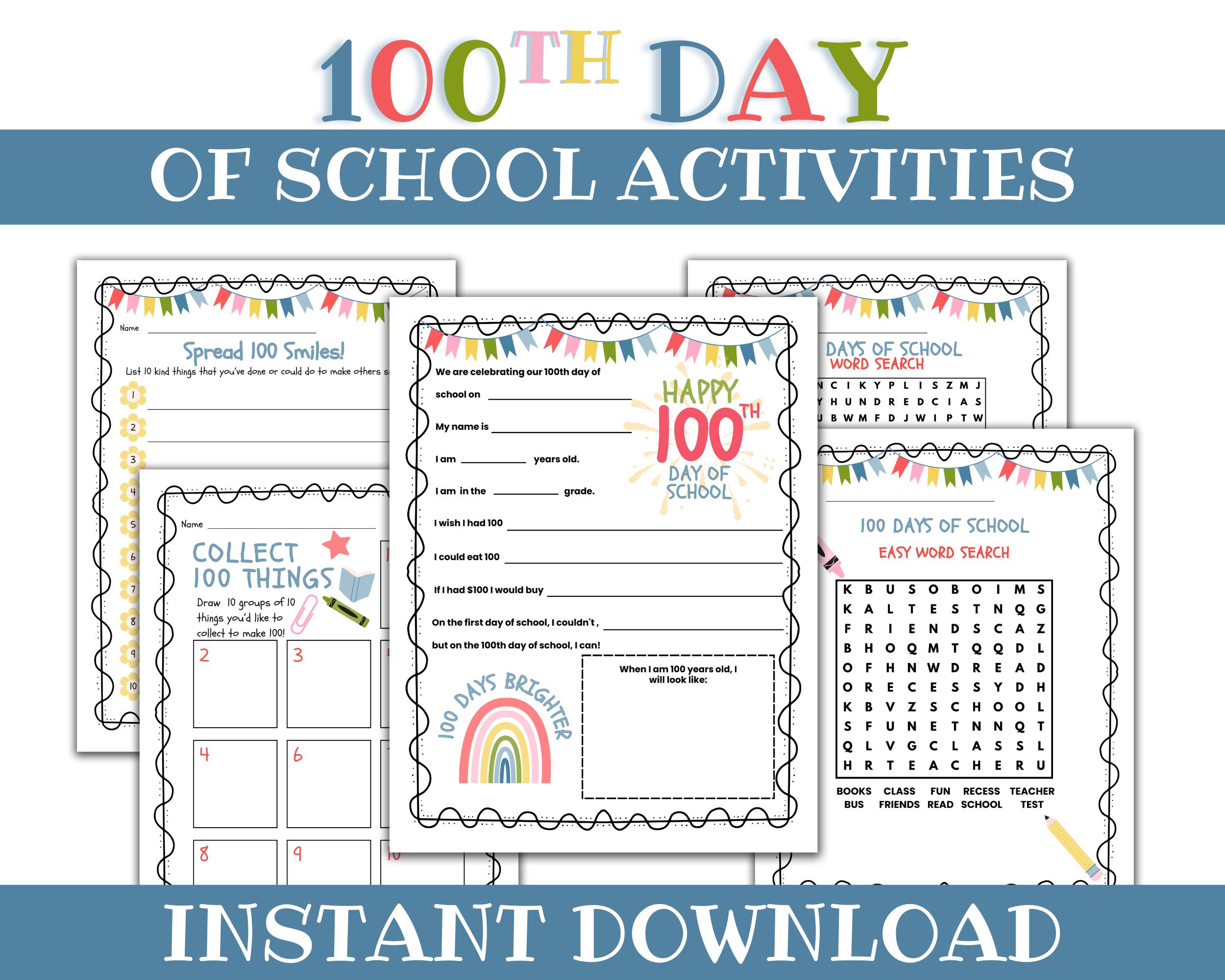 100th Day of School Activities, 100 Day Worksheets, Word Search, 100th ...