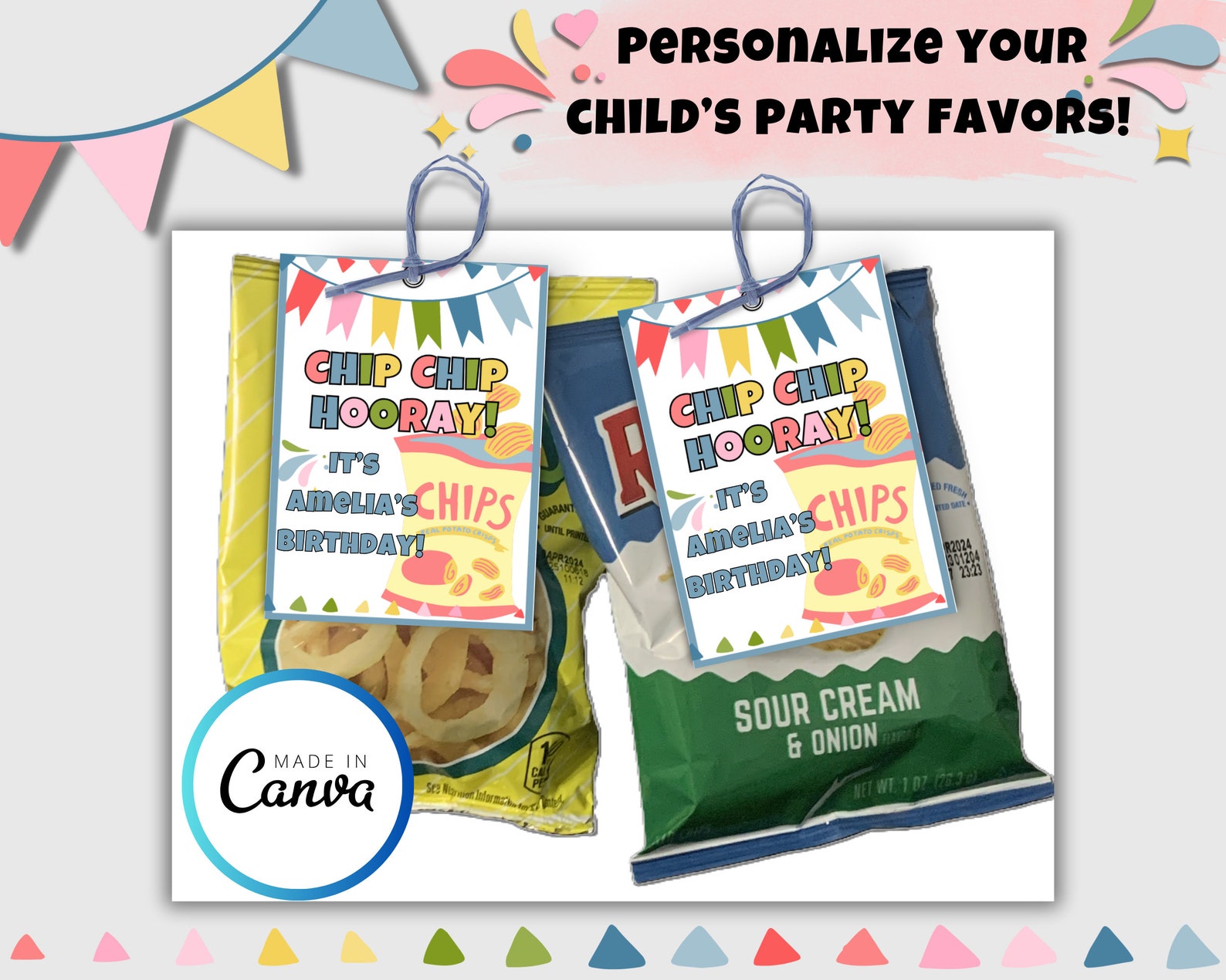 Editable Gift Tag for Chips, Canva Template Party Favor, School ...