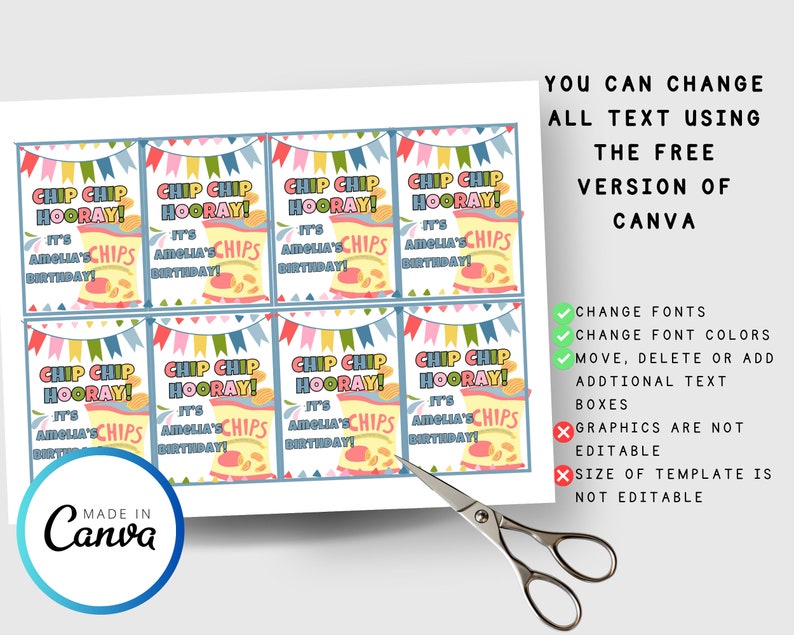 Editable Gift Tag for Chips, Canva Template Party Favor, School ...