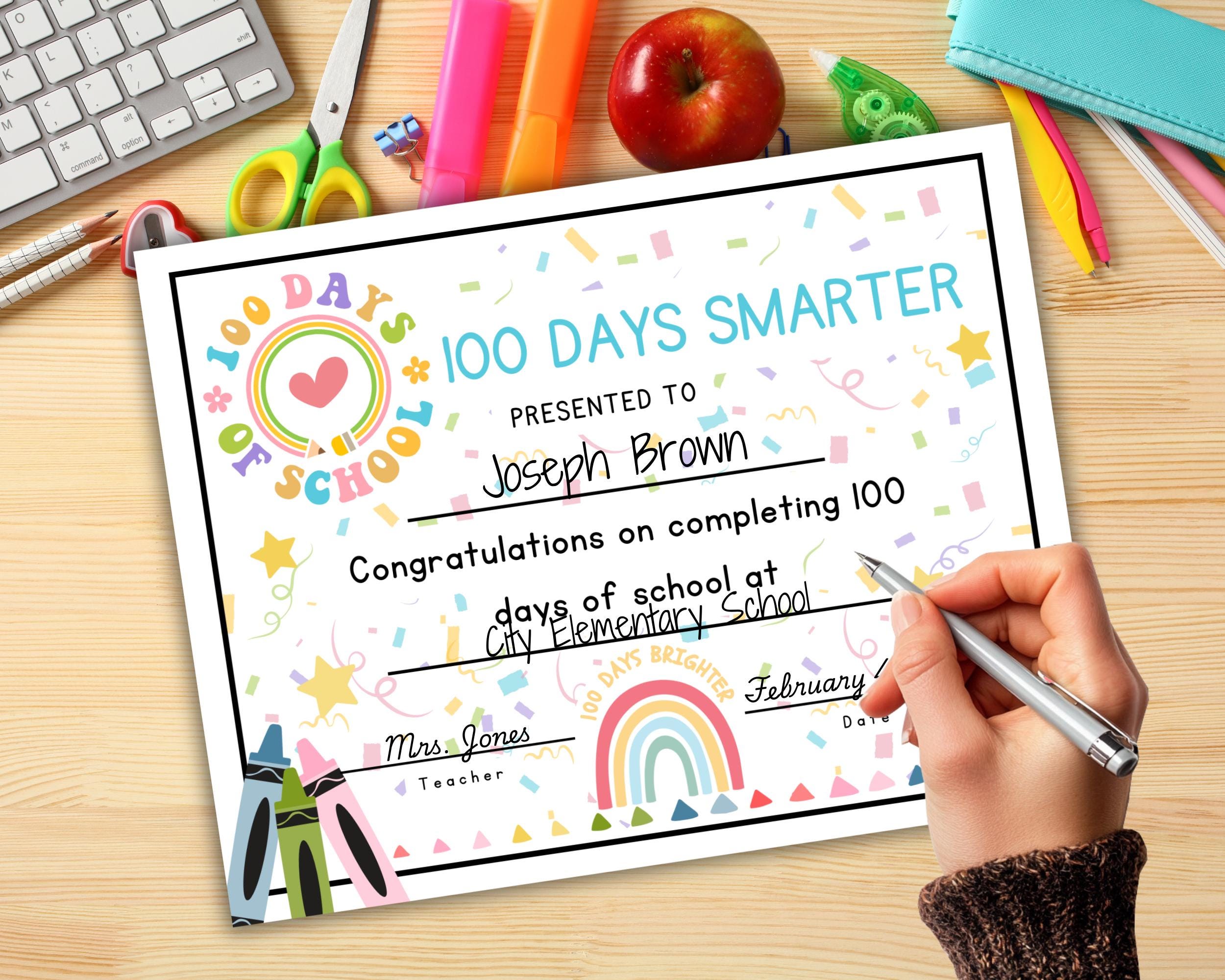 100th Day of School Certificate Template, 100 Day Printable Certificate ...