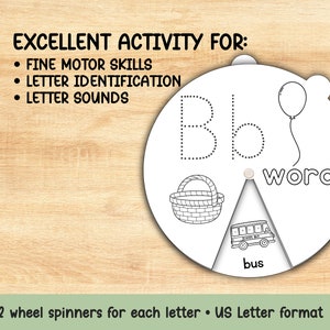 Wheel Spinner Coloring Craft, Alphabet Craft for Preschool Kindergarten ...
