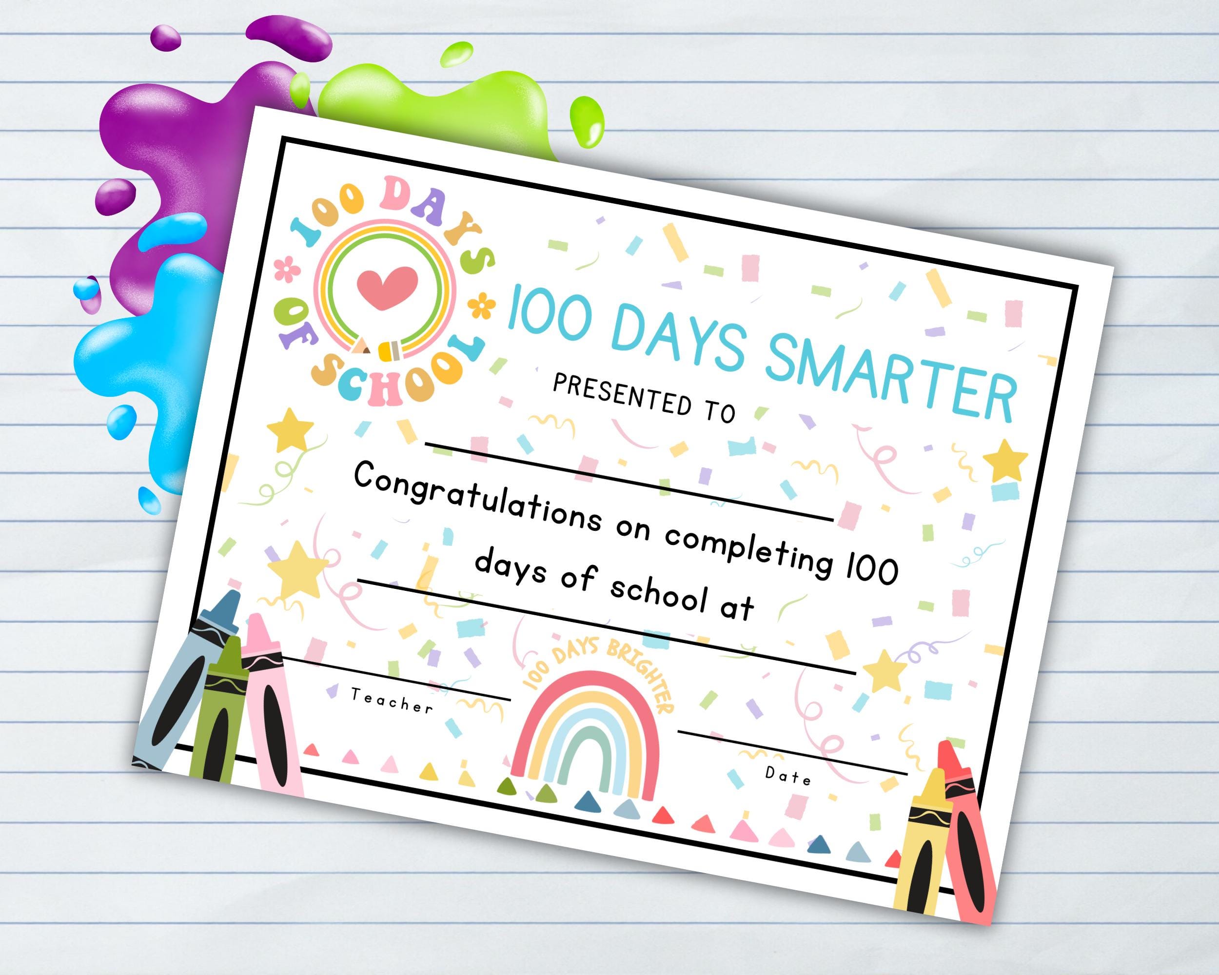 100th Day of School Certificate Template, 100 Day Printable Certificate ...