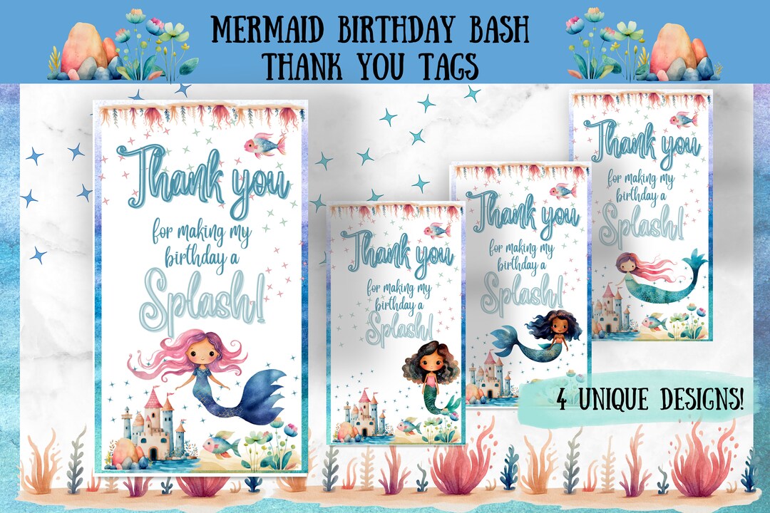 Magical Mermaid Birthday Tags and Party Favor Thank You Tags - Instant ...
