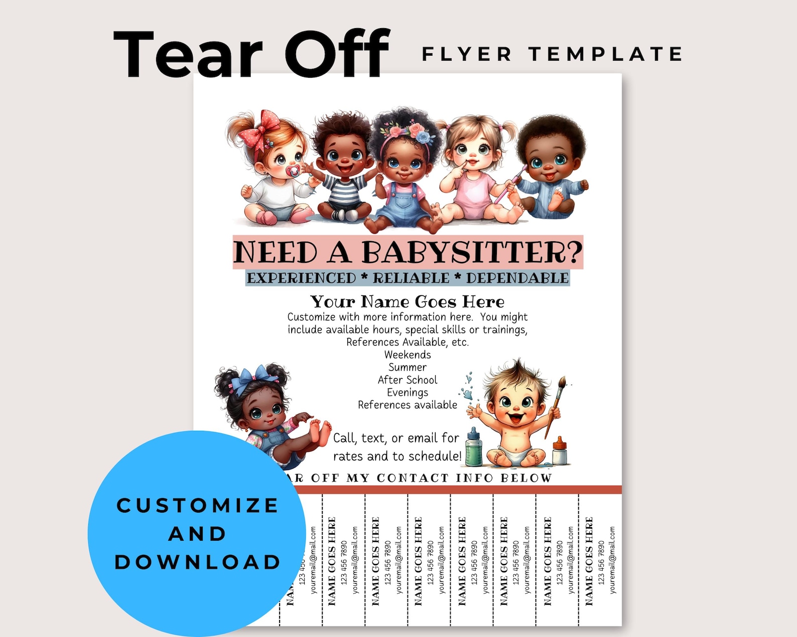 Babysitting Flyer Template | Babysitting Business Tear off Flyer ...