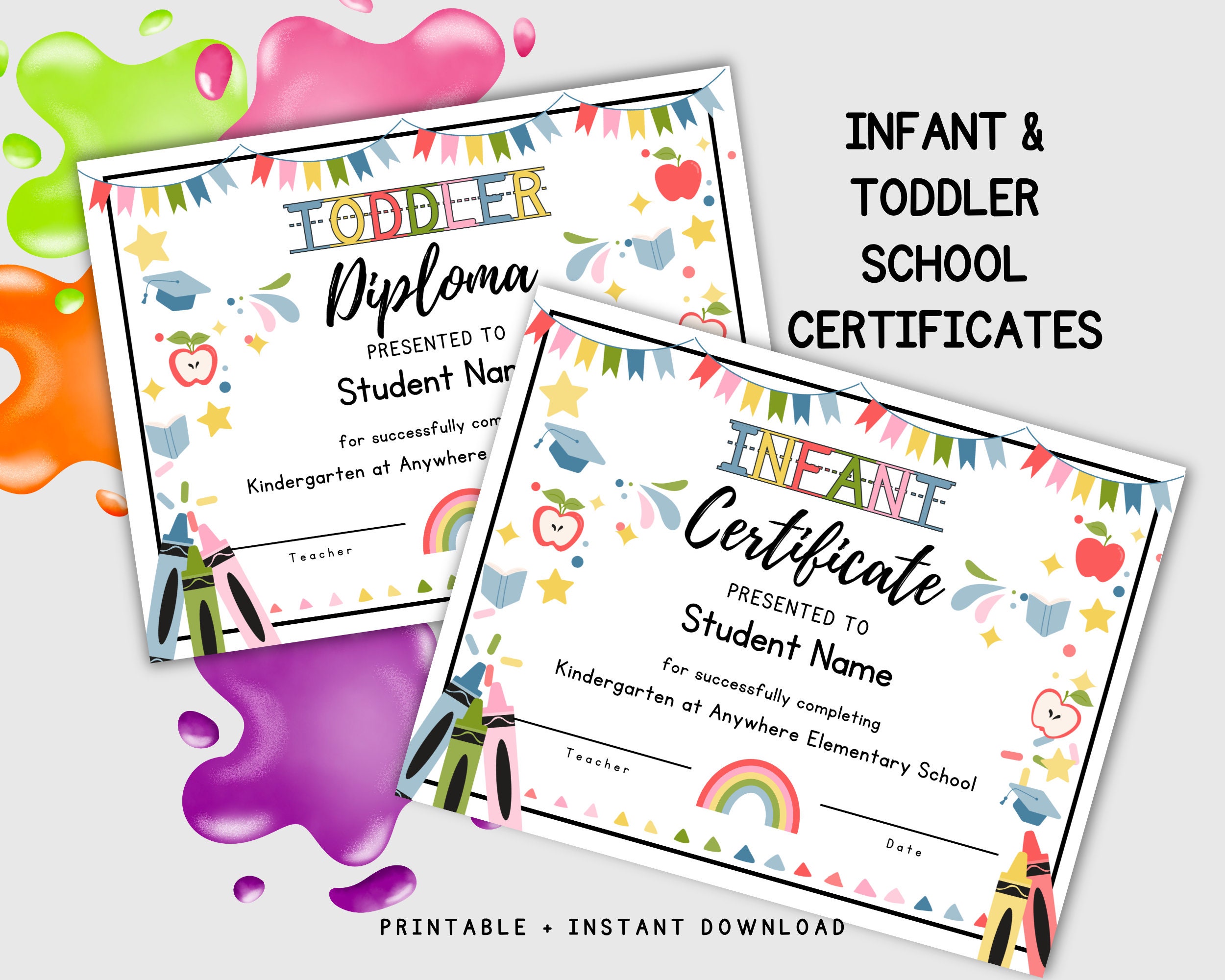 Infant & Toddler Diploma Template, PRINTABLE School Certificate, Canva ...