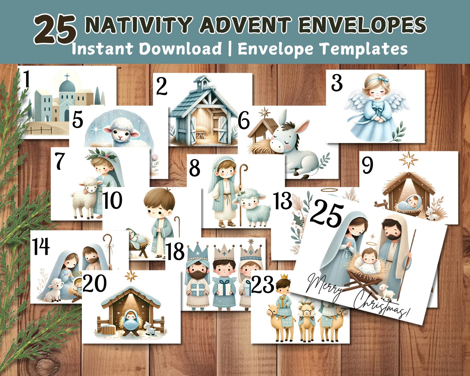 Nativity Scene Advent Calendar Envelopes - 25 Printable Templates for a ...