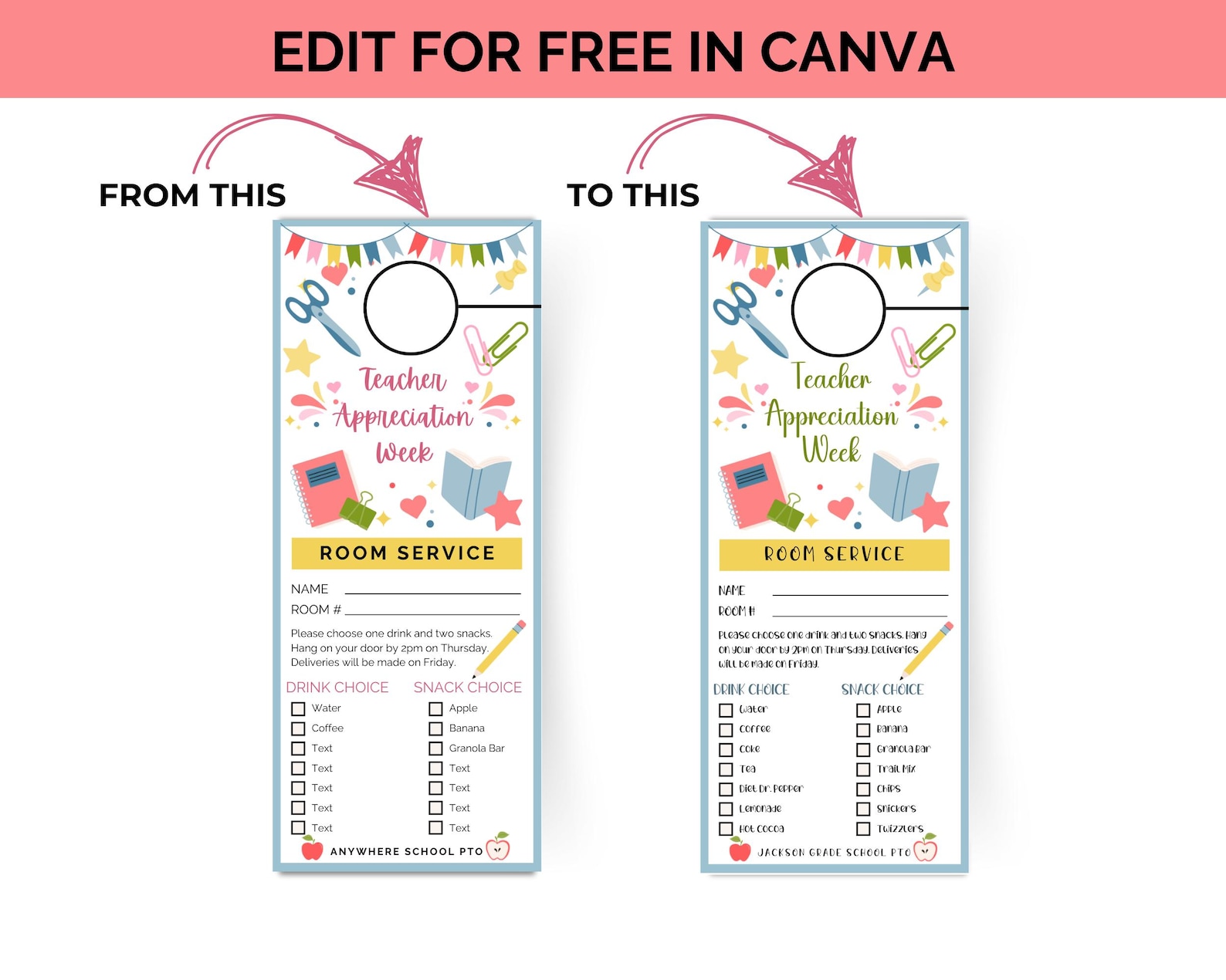 Teacher Appreciation Room Service Door Hanger, Printable Editable ...