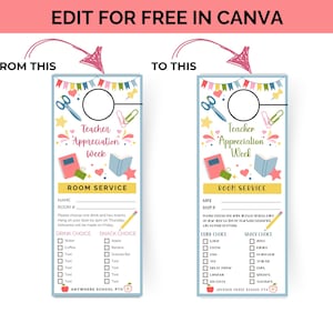Teacher Appreciation Room Service Door Hanger, Printable Editable ...