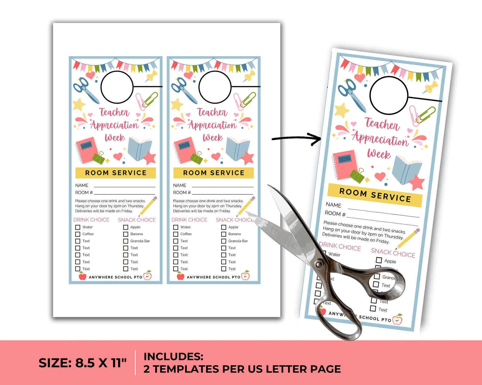 Teacher Appreciation Room Service Door Hanger, Printable Editable ...