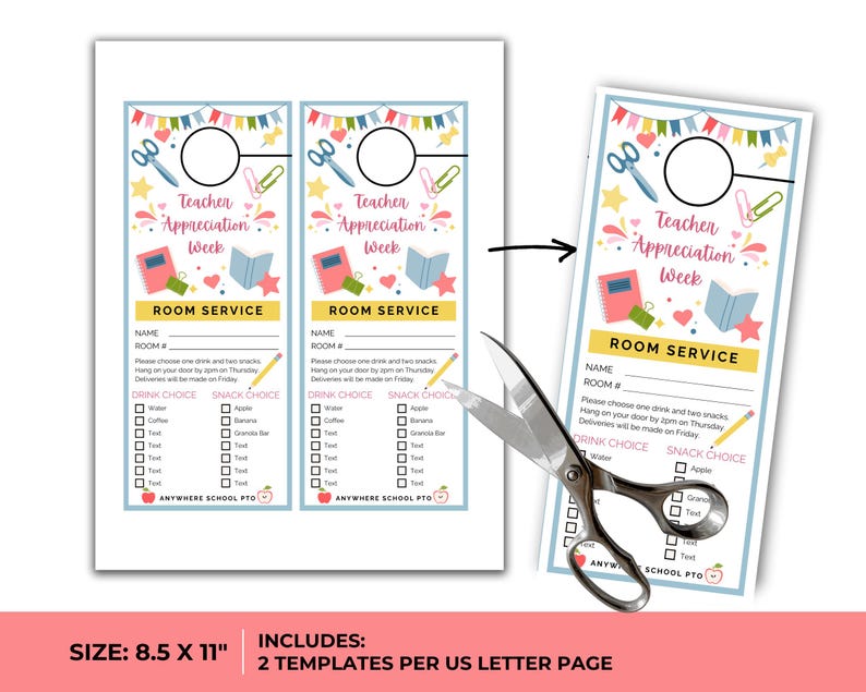 Teacher Appreciation Room Service Door Hanger, Printable Editable ...