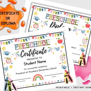 Printable Preschool Diploma - Preschool Graduation Certificate ...