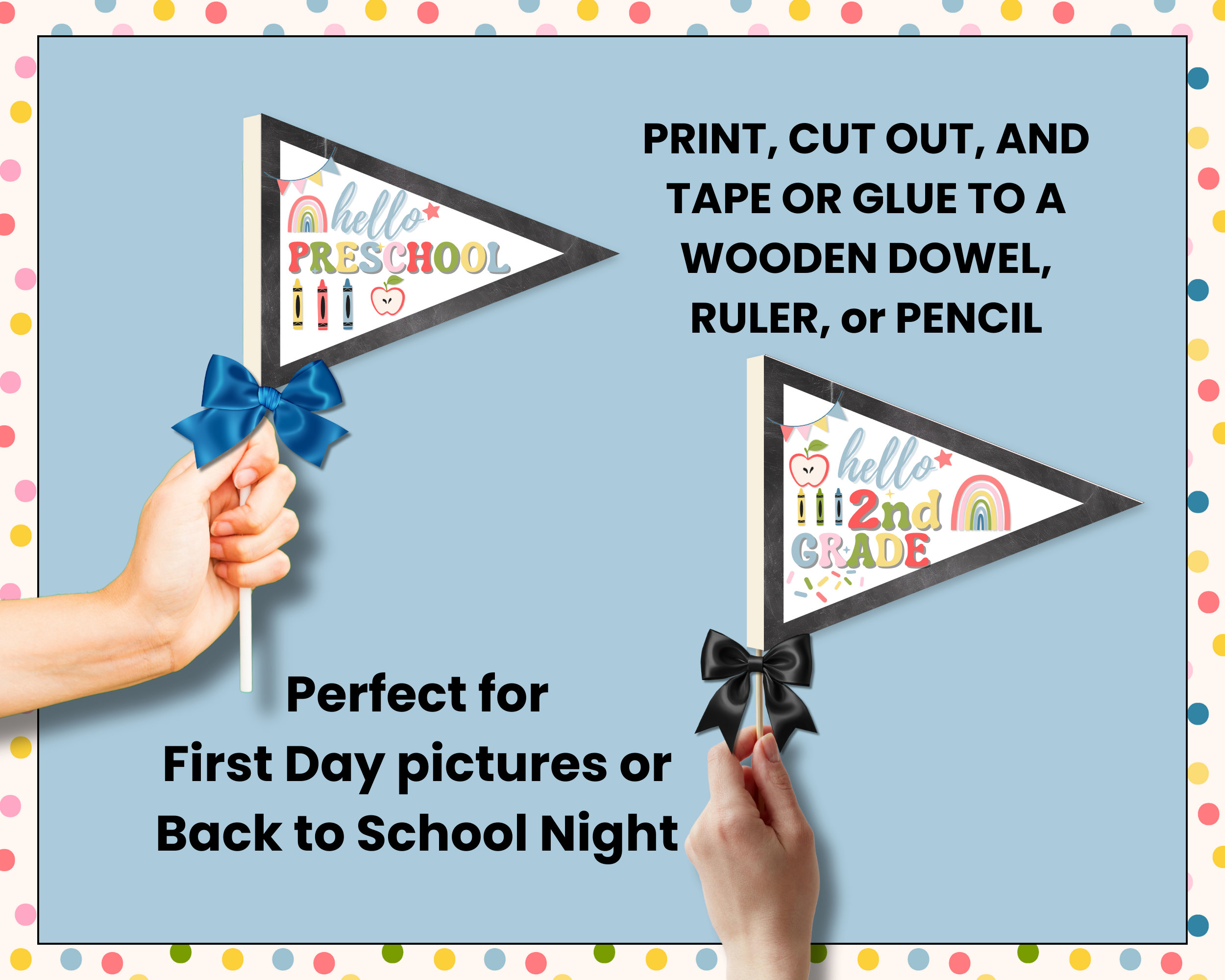 First Day of School Pennant Flag Printable, Printable Back to School ...