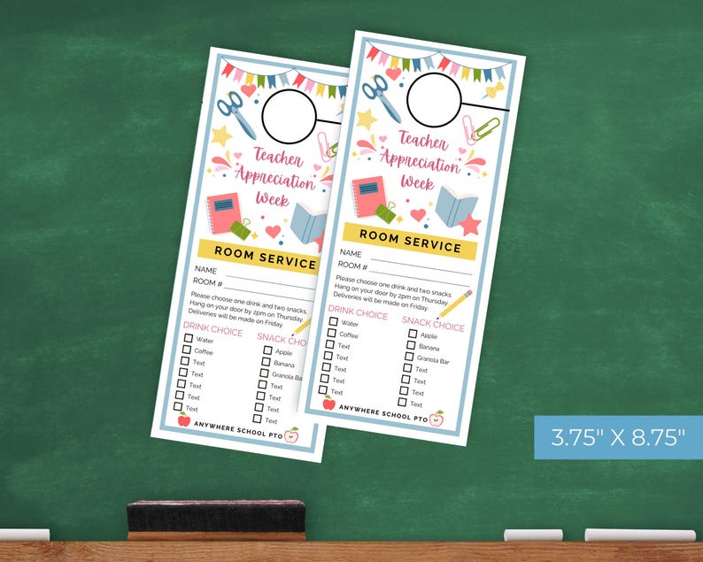 Teacher Appreciation Room Service Door Hanger, Printable Editable ...