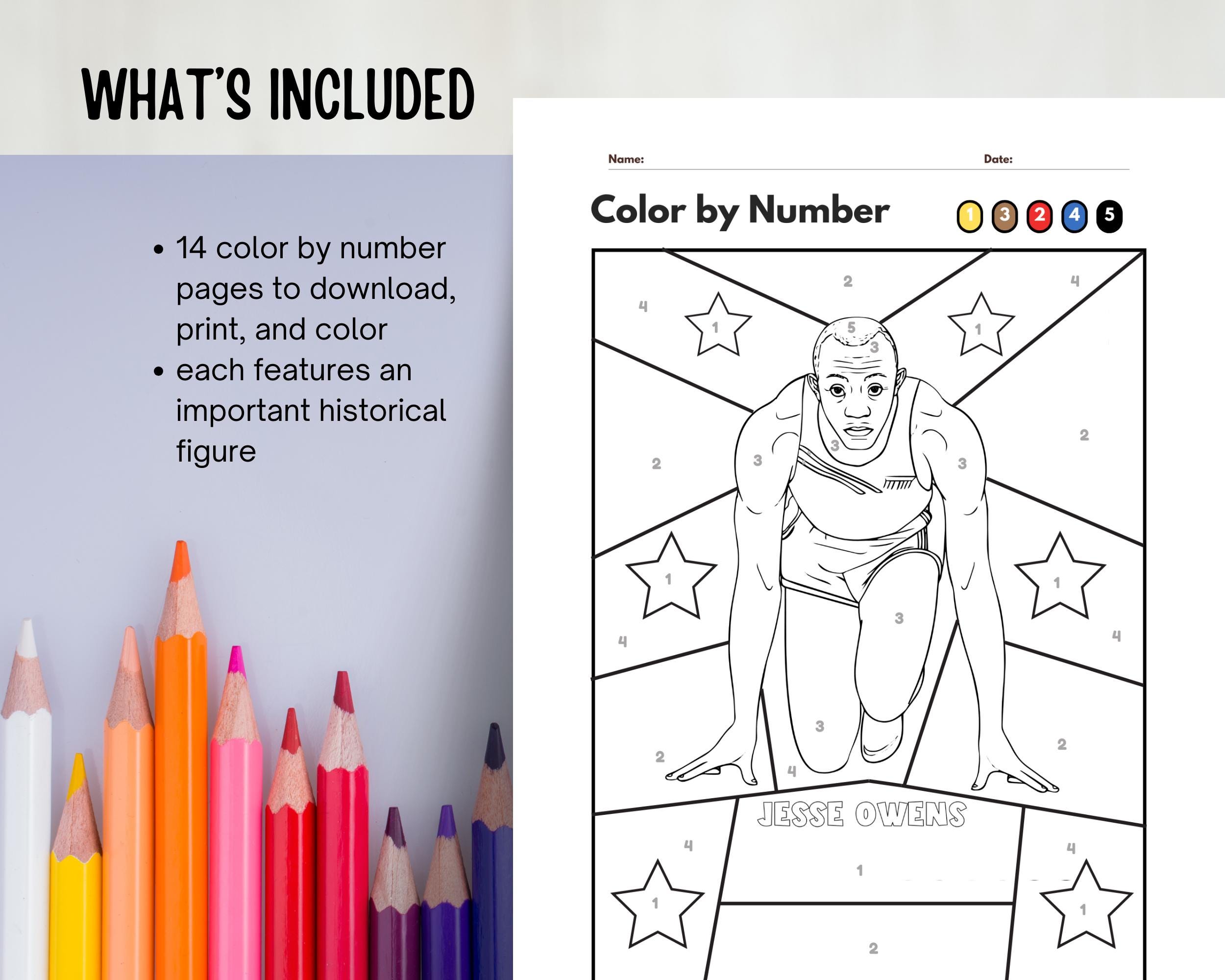 Black History Month Color by Number Printable Activity | 14 Coloring ...