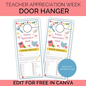 Teacher Appreciation Room Service Door Hanger, Printable Editable ...